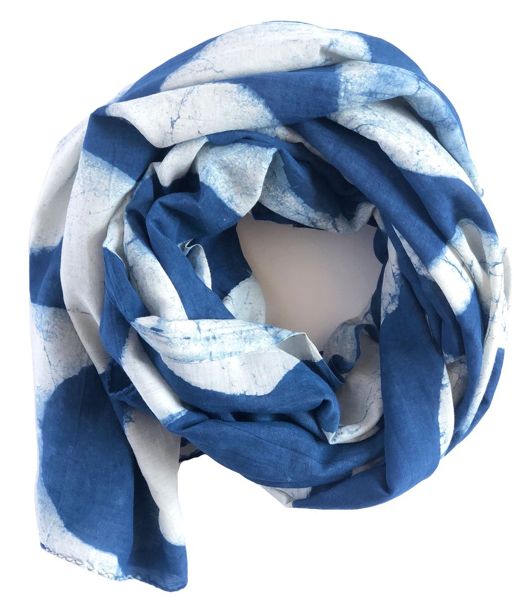 Waves Scarf in Indigo - Sunday Monday – Hand block printed textiles for ...